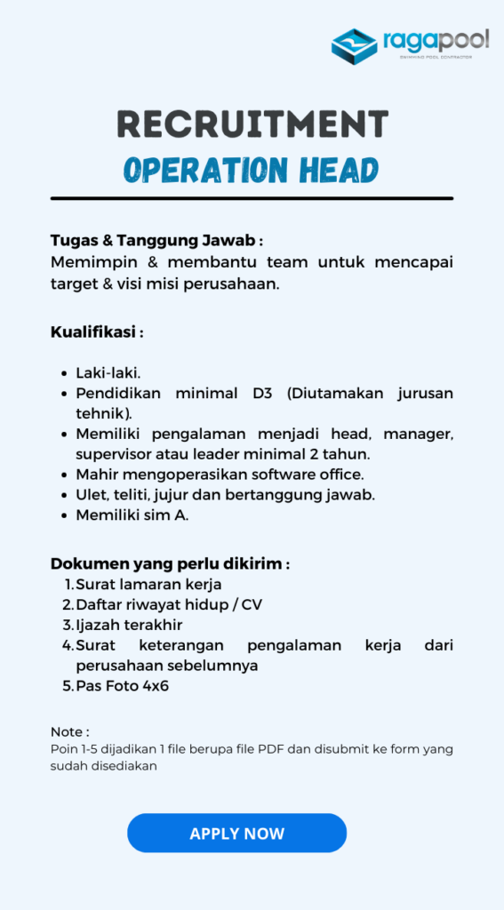Lowongan Pekerjaan di CV Raga Pool Asia